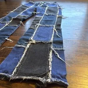 The Unbranded Brand | Jeans | Y2k Patchwork Denim Jeans Wide Leg Flare ...